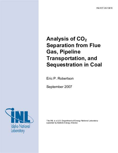 Pdf Analysis Of Co2 Separation From Flue Gas Pipeline Transportation And Sequestration In Coal