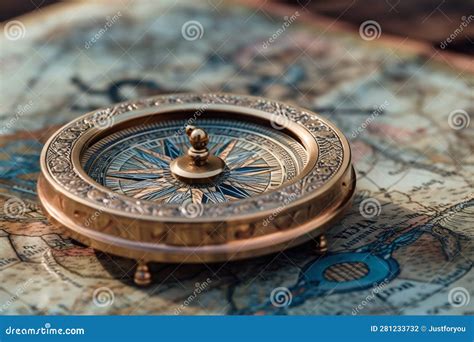 Vintage Compass Lying On An Old Map Generative Ai Stock Illustration