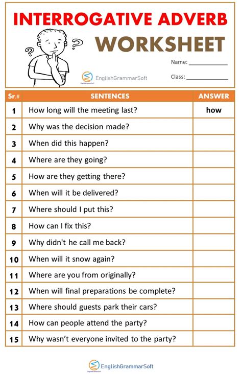 Interrogative Adverb Example Sentences Types Worksheet