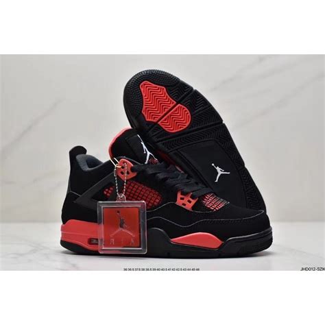 คุณภาพสูง Air Jordan 4 Red Thunder Aj4 Retro ทนทานบาสเกตบอลกีฬาผู้ชายและผู้หญิงผสมสีดำ Lightning