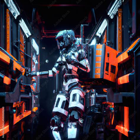 Inside Cargo Loader Mech Digital Illustration Of Science Fiction Scene