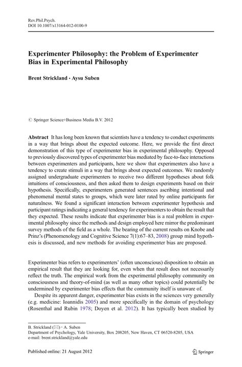 Pdf Experimenter Philosophy The Problem Of Experimenter Bias In Experimental Philosophy