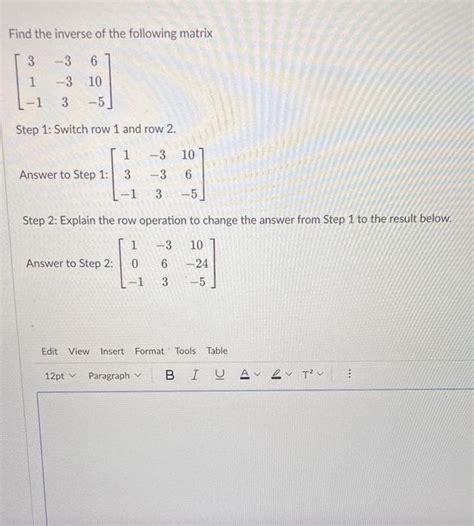 solved find the inverse of the following matrix