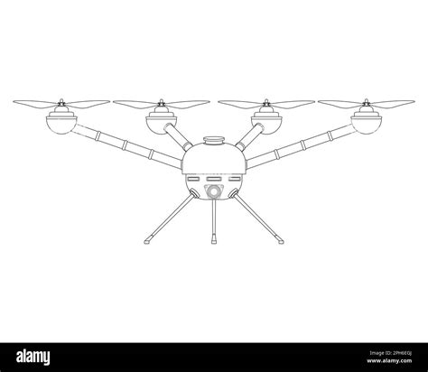 Quadcopter Coloring Book Blue Drone With Camera Colorful Illustration Isolated On White
