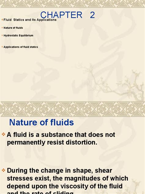 Fluid Statics And Its Applications Nature Of Fluids Hydrostatic Equilibrium Pdf Pressure