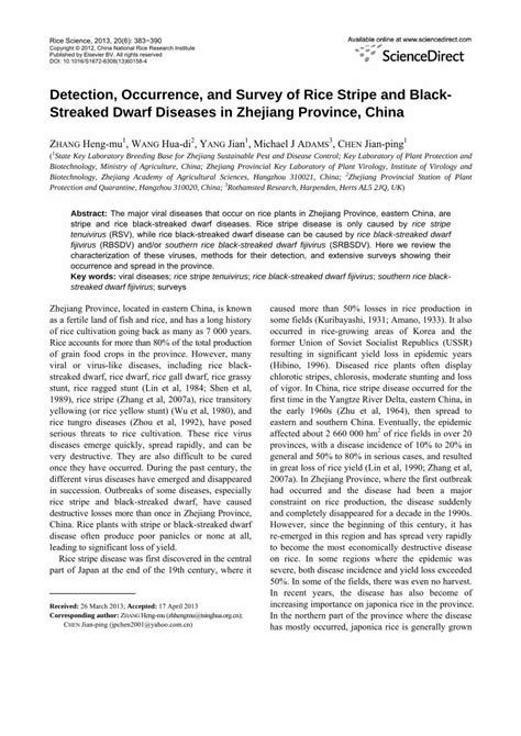 Pdf Detection Occurrence And Survey Of Rice Stripe And · Streaked