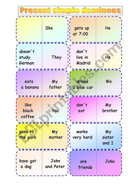 Present Simple Dominoes ESL Worksheet By Florimago