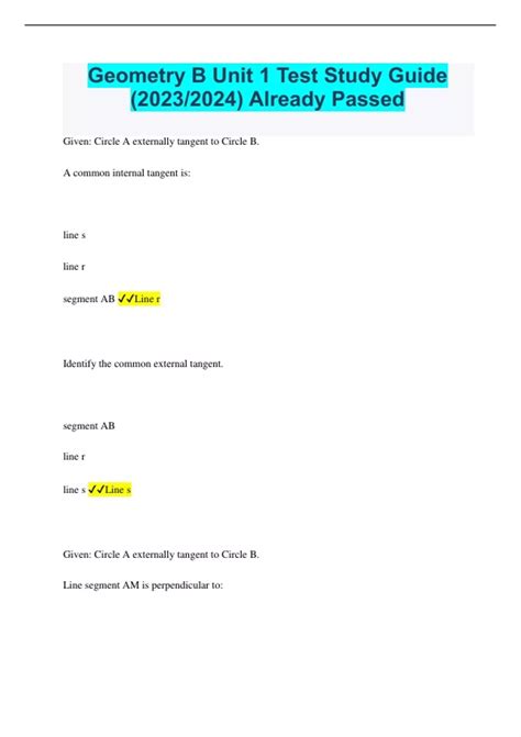 Geometry B Unit 1 Test Study Guide 2023 2024 Already Passed Geometry B Stuvia US