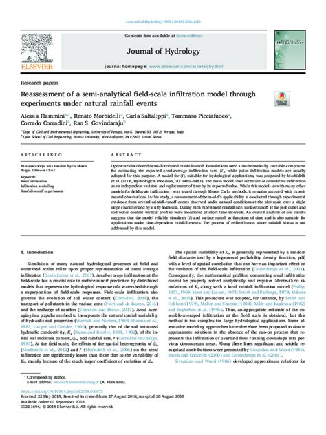 Pdf Reassessment Of A Semi Analytical Field Scale Infiltration Model Through Experiments Under