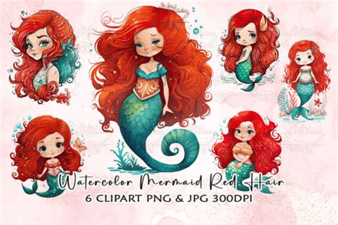 Watercolor Mermaid Red Hair Clipart Graphic By Diceenid · Creative Fabrica