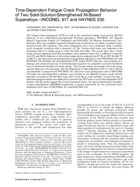 Pdf Time Dependent Fatigue Crack Propagation Behavior Of Two Solid