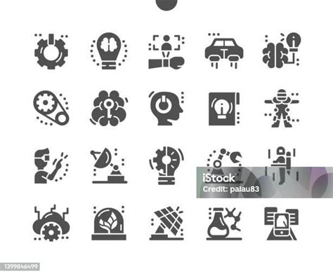 발명 작업 시작 브레인 스토밍과 새로운 아이디어 증강 현실 솔루션 창의적 발명 개발 및 기술 벡터 솔리드 아이콘 간단한 픽토그램 로봇공학에 대한 스톡 벡터 아트 및 기타