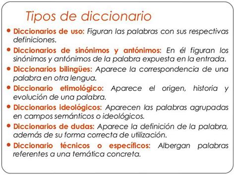 Tipos De Diccionarios