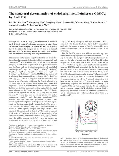 Pdf The Structural Determination Of Endohedral Metallofullerene Gdc 82 By Xanes