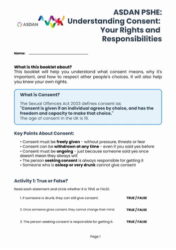 Asdan Pshe Sex Education Understanding Consent A2 Teaching Resources