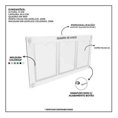 Quadro De Gestão Aviso Mdf C 3 Displays Acrílicos P folha A4 à venda em