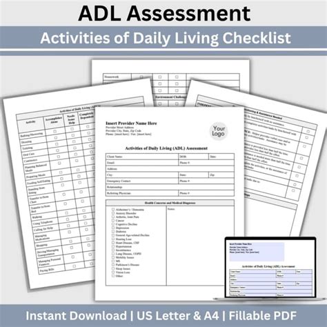Adl Assessment Activities Of Daily Living Checklist Care Plan Tpt