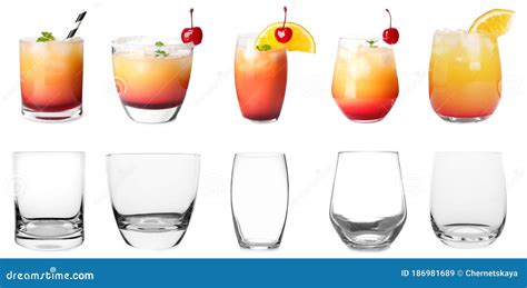 Collage With Full And Empty Glasses On Background Banner Design Stock