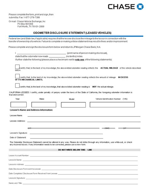Complete Your Lease With Ease Odometer Disclosure Statement For Lessee