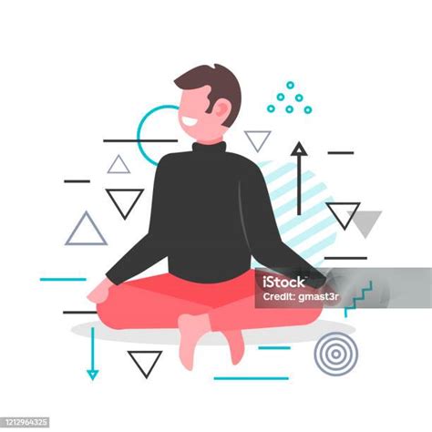 남자 앉아 연꽃 포즈 남자 연습 요가 아사나 명상 호흡 운동 전체 길이 가공의 인물에 대한 스톡 벡터 아트 및 기타 이미지 가공의 인물 개념 건강한 생활방식 Istock