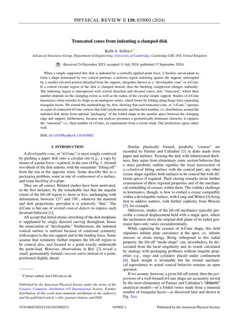 Pdf Truncated Cones From Indenting A Clamped Disk
