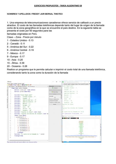 Tarea Algoritmo S EJ Propuestos EJERCICIOS PROPUESTOS TAREA ALGORITMO S NOMBRES Y