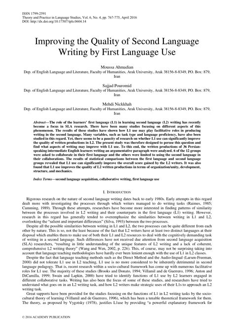 Pdf Improving The Quality Of Second Language Writing By First