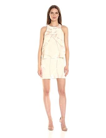 Amazon Halston Heritage Women S Sleeveless Round Neck Printed Tiered Dress Clothing
