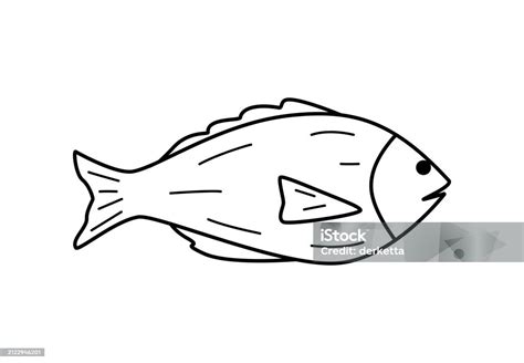 바다 물고기 또는 강 낙서 아이콘입니다 잉어 도라도 백색에 고립된 벡터 그림 0명에 대한 스톡 벡터 아트 및 기타 이미지 0