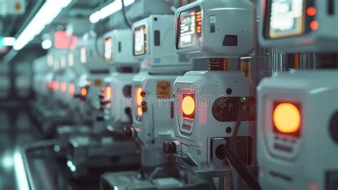 Advanced Robotic Assembly Line With Glowing Automation Units Stock Image Image Of Cybernetic