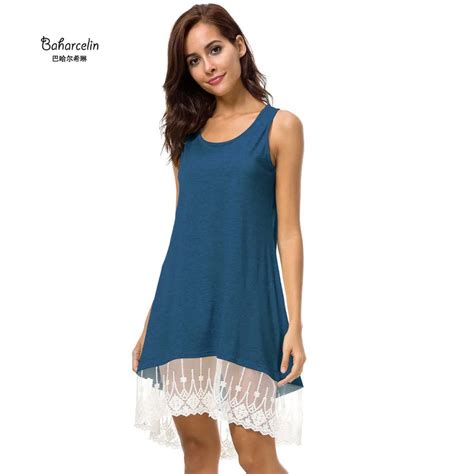 Baharcelin Vestidos Summer Casual Dress Sleeveless Lace Patchwork Dress