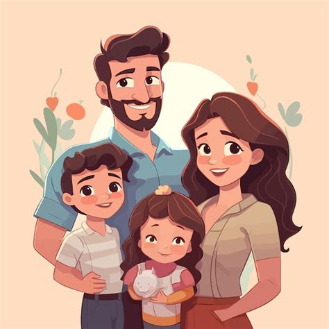 Um Retrato De Família Dos Desenhos Animados De Uma Família De Quatro