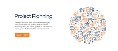 라인 아이콘이 있는 프로젝트 계획 배너 템플릿입니다 광고 헤더 웹 사이트에 대 한 현대 벡터 일러스트 개념에 대한 스톡 벡터 아트 및 기타 이미지 Istock