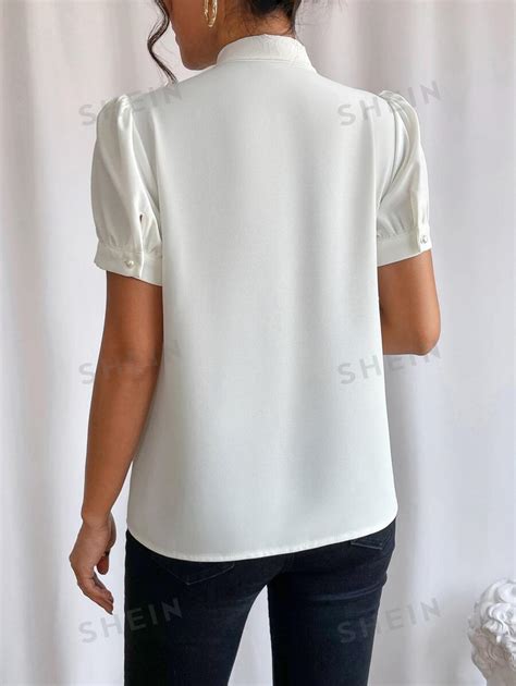 Shein Privé Tie Neck Puff Sleeve Blouse Shein Uk