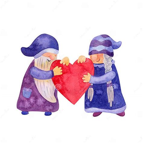 一对带有心脏水彩色的侏儒们插图 库存例证 插画 包括有 水彩 装饰 节假日 重点 查出 庆祝 238594654