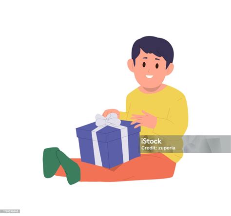 스마트 귀여운 소년 아이 만화 캐릭터 깜짝 절연 벡터 일러스트 레이 션과 선물 상자를 여는 격리에 대한 스톡 벡터 아트 및 기타 이미지 격리 계절 공휴일 Istock
