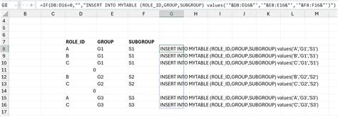Excel To Dynamically Generate Sql Script Using Formula Stack Overflow