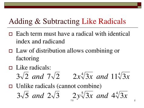 PPT Section Expressions Containing Several Radical Terms PowerPoint Presentation ID