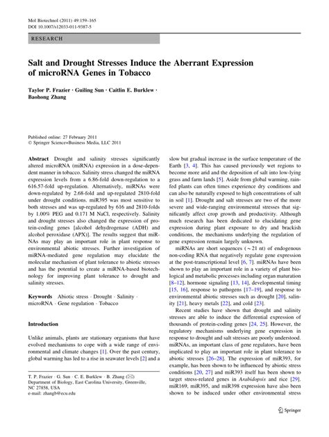 Pdf Salt And Drought Stresses Induce The Aberrant Expression Of