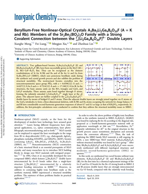 Pdf Beryllium Free Nonlinear Optical Crystals A 3 Ba 3 Li 2 Ga 4 B 6 O 20 F A K And Rb