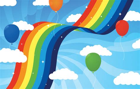 Abstract Rainbow Wave With Stars And Balloons Background 13476764