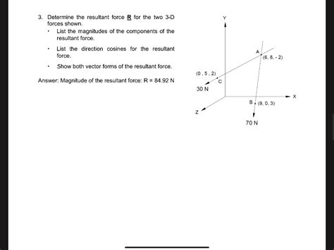 Solved Determine The Resultant Force R For The Two 3 D Forces Shown List The Magnitudes Of The