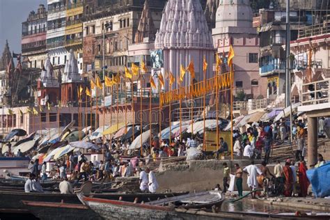 Hindu Ghats On The River Ganges Varanasi India Editorial Stock Photo Image Of Culture