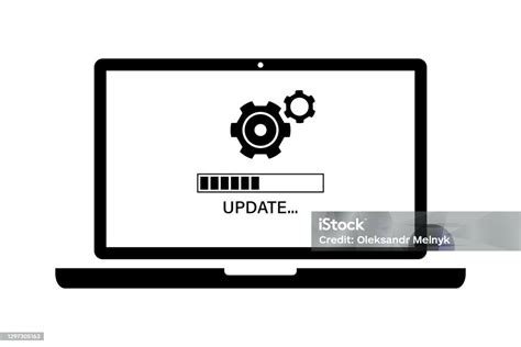 System Update In Process Software Updating Progress Bar Downloading Icon On Laptop Screen Vector
