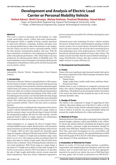 PDF Development And Analysis Of Electric Load Carrier Or Personal Mobility Vehicle