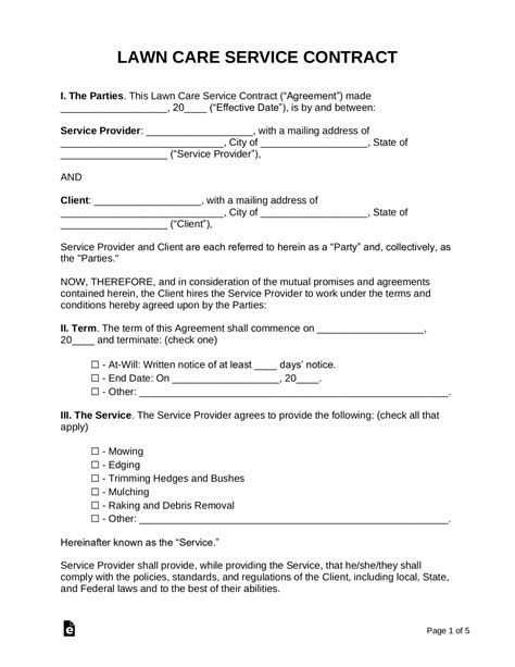 Printable Lawn Care Contract Template