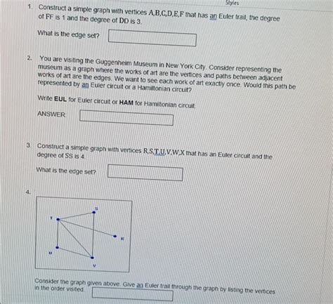 Solved Styles 1 Construct A Simple Graph With Vertices