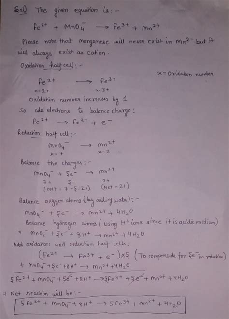 Balance The Following Redox Reaction Using The Half Reaction Method