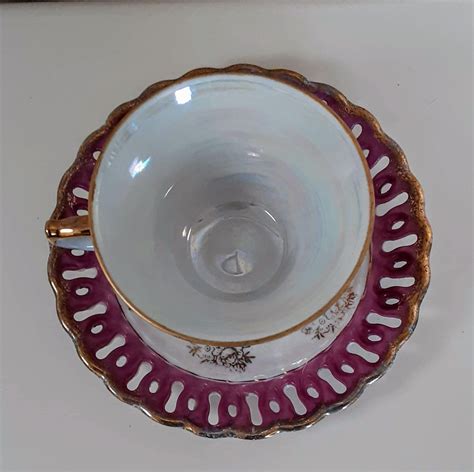 Royal Crown Tea Cup And Saucer Lusterware Pink And Opalescent White Etsy