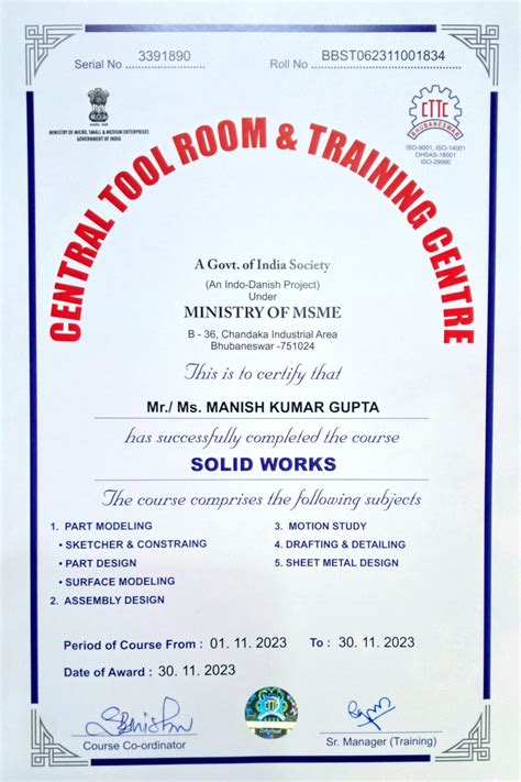 Manish Kumar Gupta On Linkedin Solidworkscertification Cttc